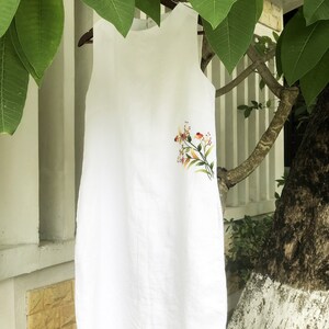 White Linen Dress With Hand Embroidered Wild Flower Pattern, Linen ...