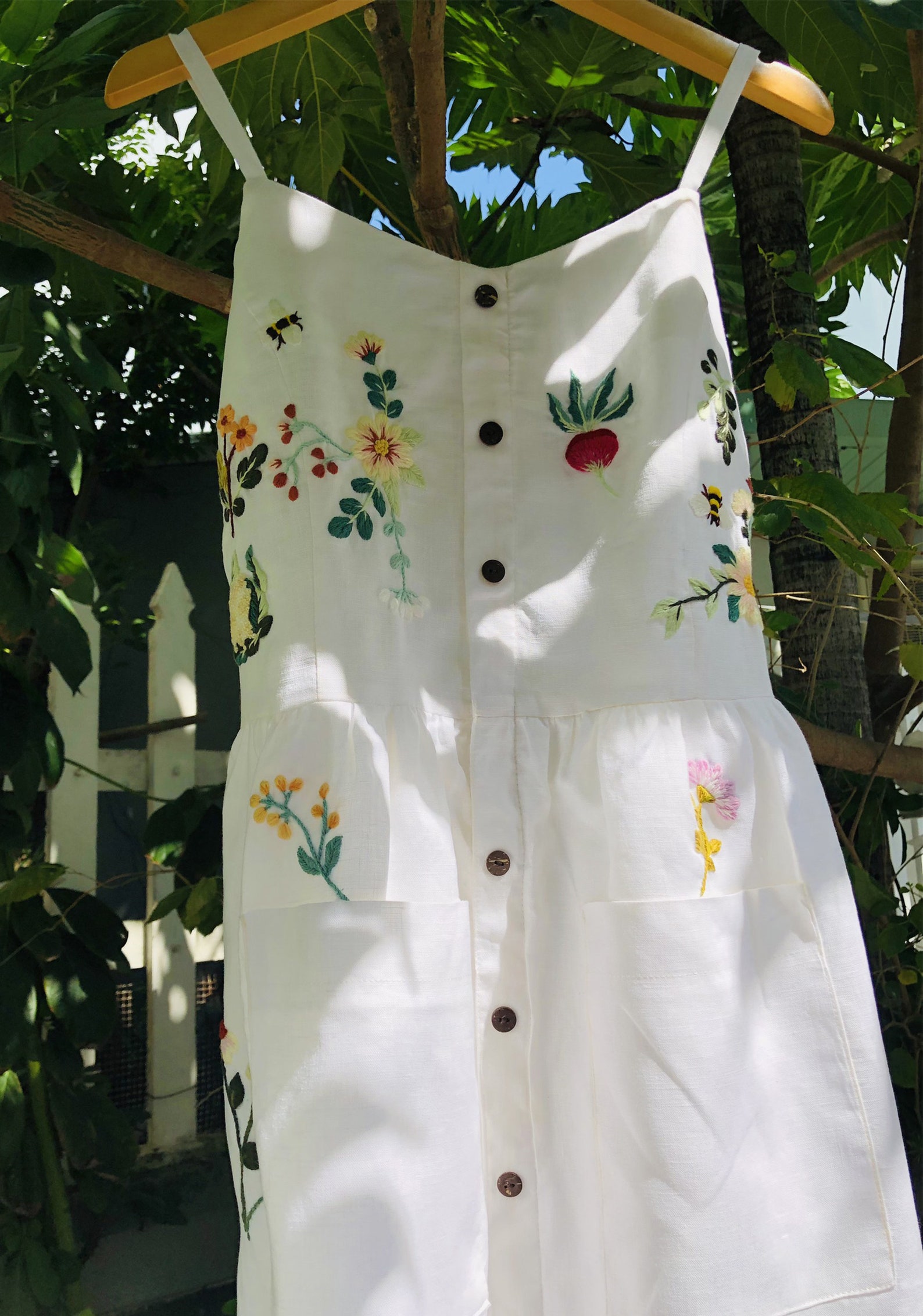 White Linen Dress With Hand Embroidered Flower Pattern Linen - Etsy