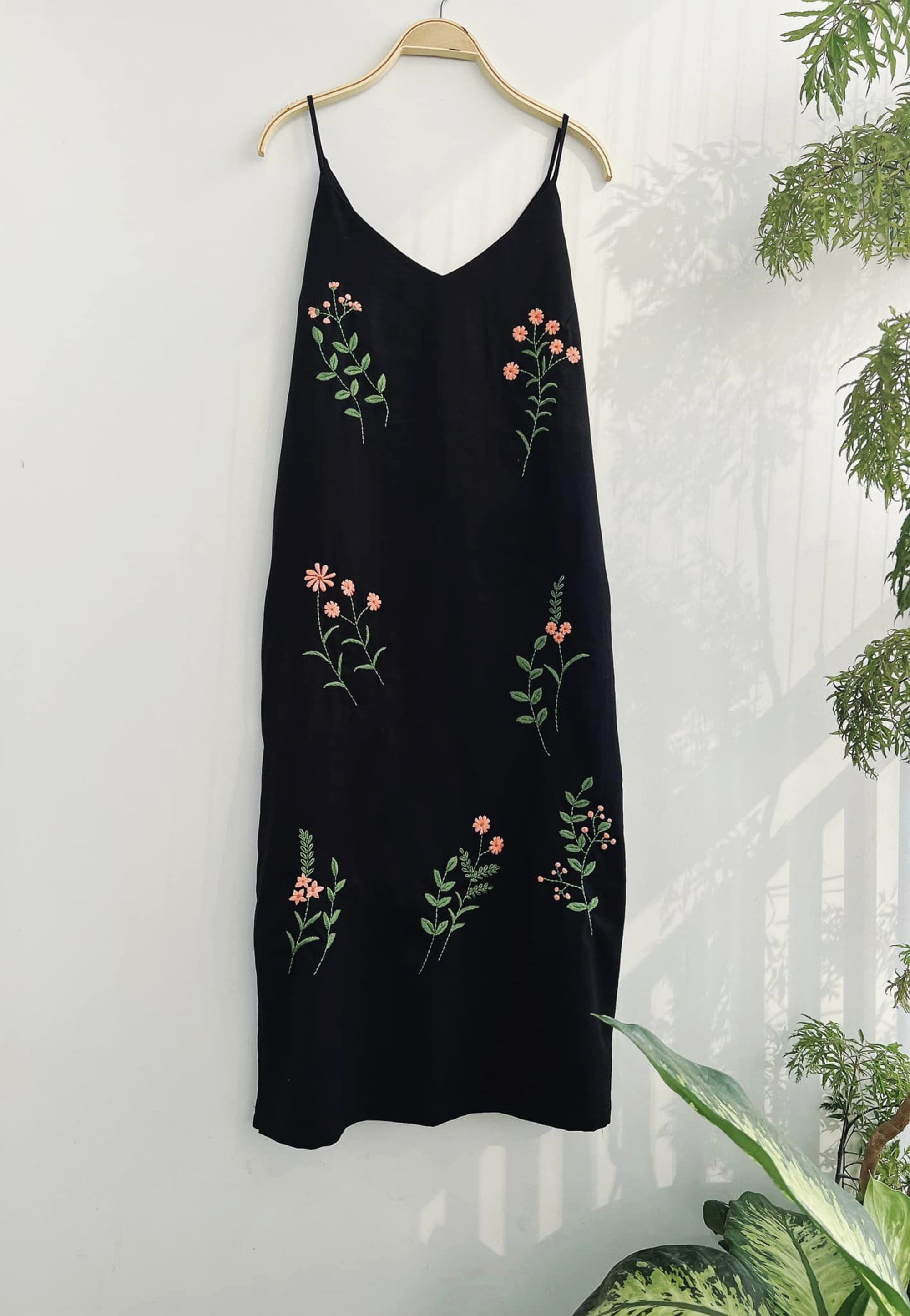Floral Embroidered Linen Slip Dress, Hand Embroidery Dress for Women ...