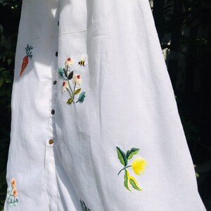 White Linen Dress With Hand Embroidered Flower Pattern, Linen Dress for ...