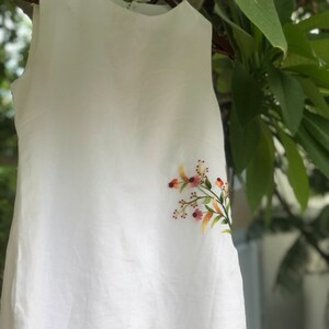 White Linen Dress With Hand Embroidered Wild Flower Pattern, Linen ...