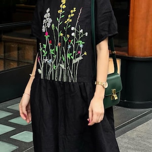 Linen Dress With Hand Embroidered Wild Flower Pattern for Women ...