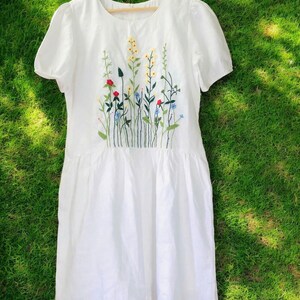 Linen Dress With Hand Embroidered Wild Flower Pattern for Women ...