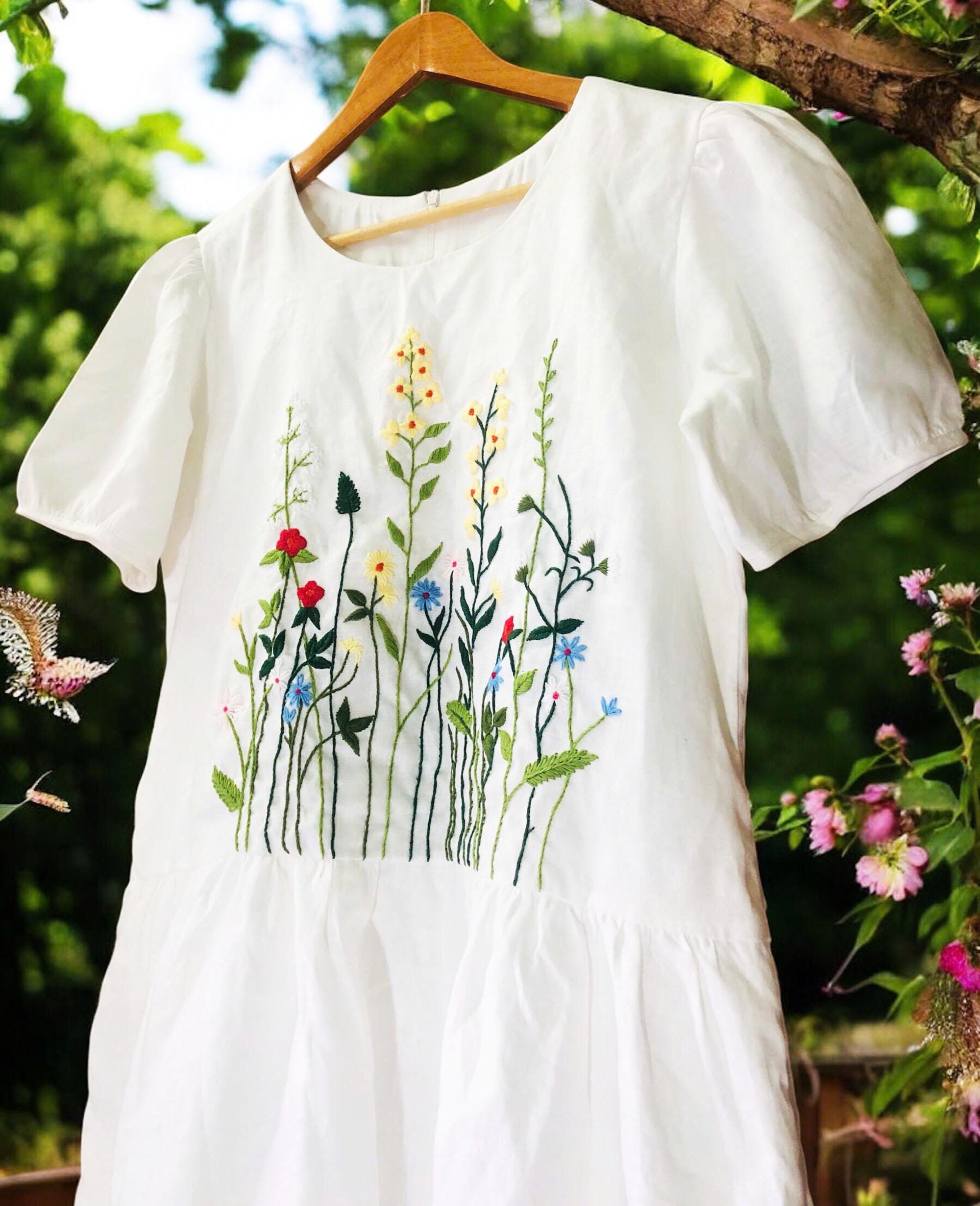 Linen Dress With Hand Embroidered Wild Flower Pattern for Women ...