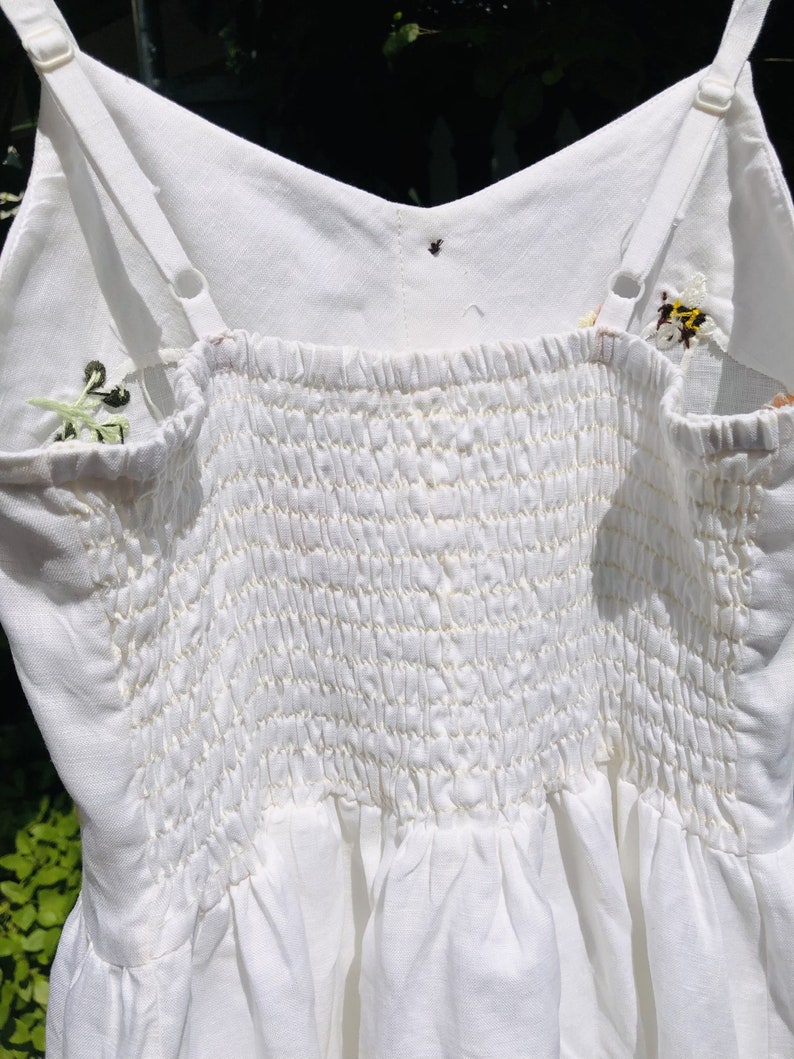 White Linen Dress With Hand Embroidered Flower Pattern Linen - Etsy
