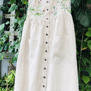 Linen Dress With Hand Embroidered Daisy Flower Pattern for Women ...