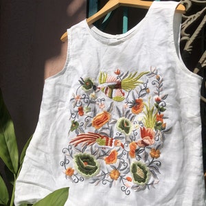 Hand Embroidery Linen Top, Linen Top for Woman With Wild Birds and ...