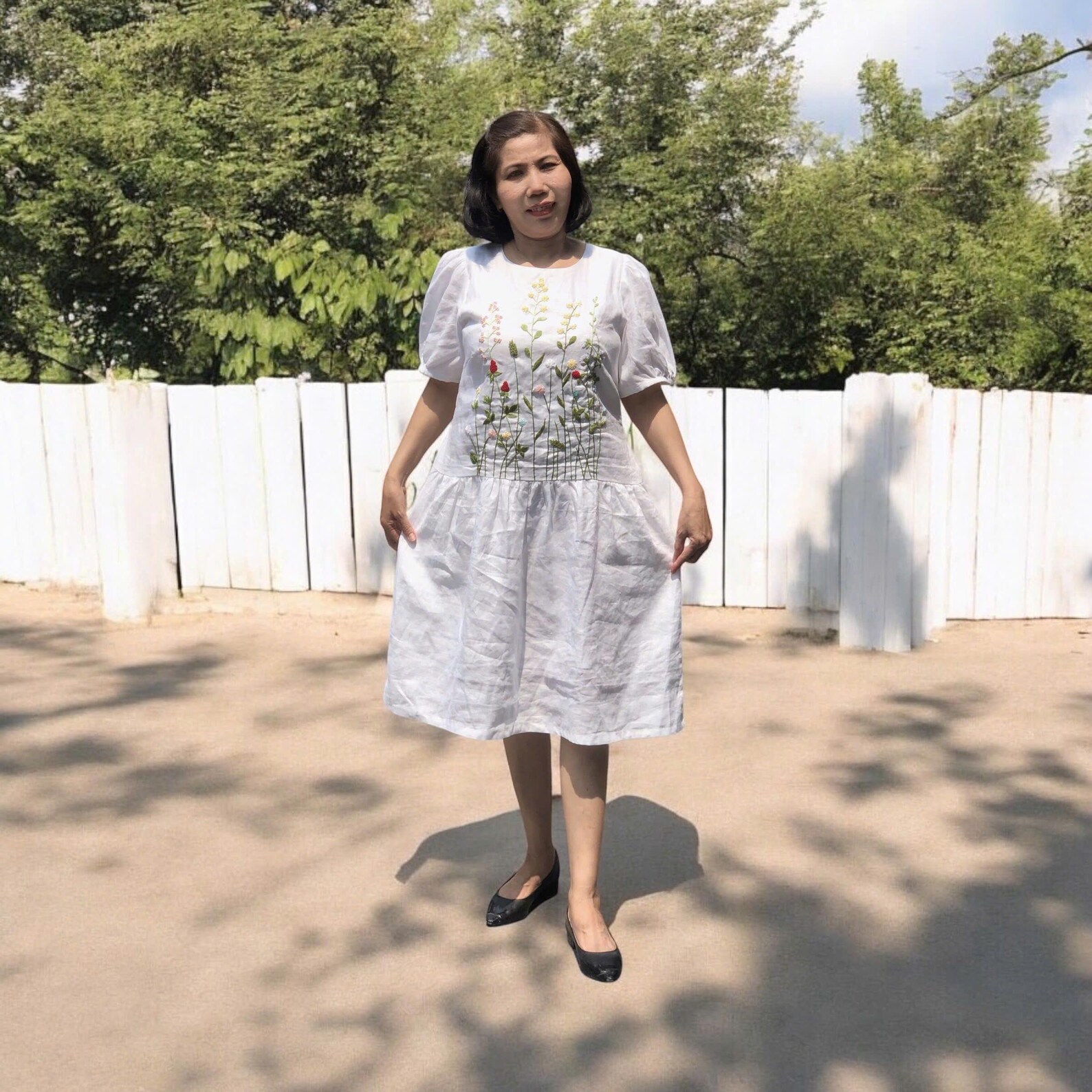 Linen Dress With Hand Embroidered Wild Flower Pattern for Women ...