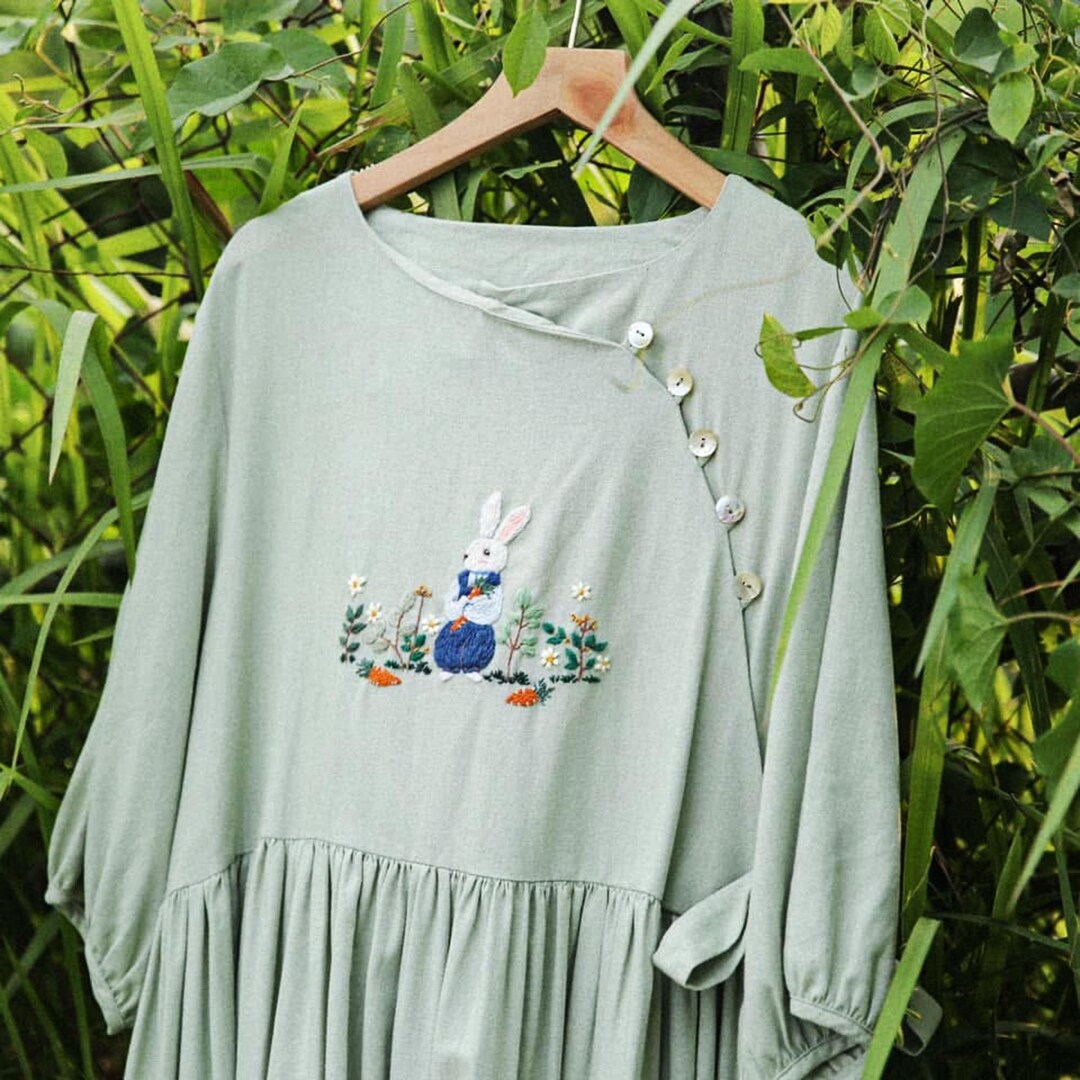 Rabbit and Carrot Dress, Hand Embroidery Linen Dress for Women ...