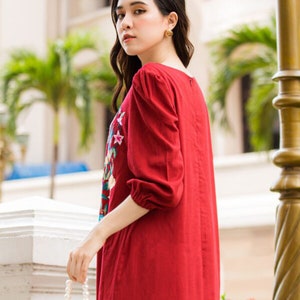 Embroidered Linen Dress With Phoenix and Flower for Women ...