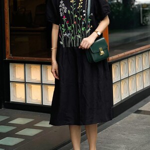 Linen Dress With Hand Embroidered Wild Flower Pattern for Women ...