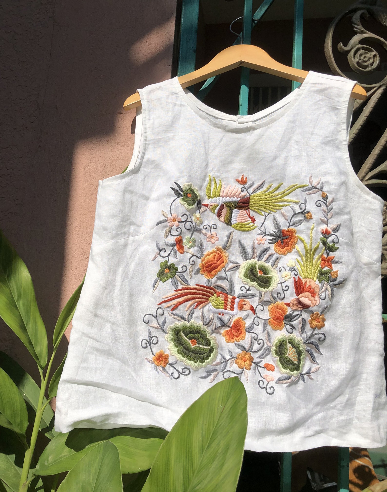 Hand Embroidery Linen Top, Linen Top for Woman With Wild Birds and ...