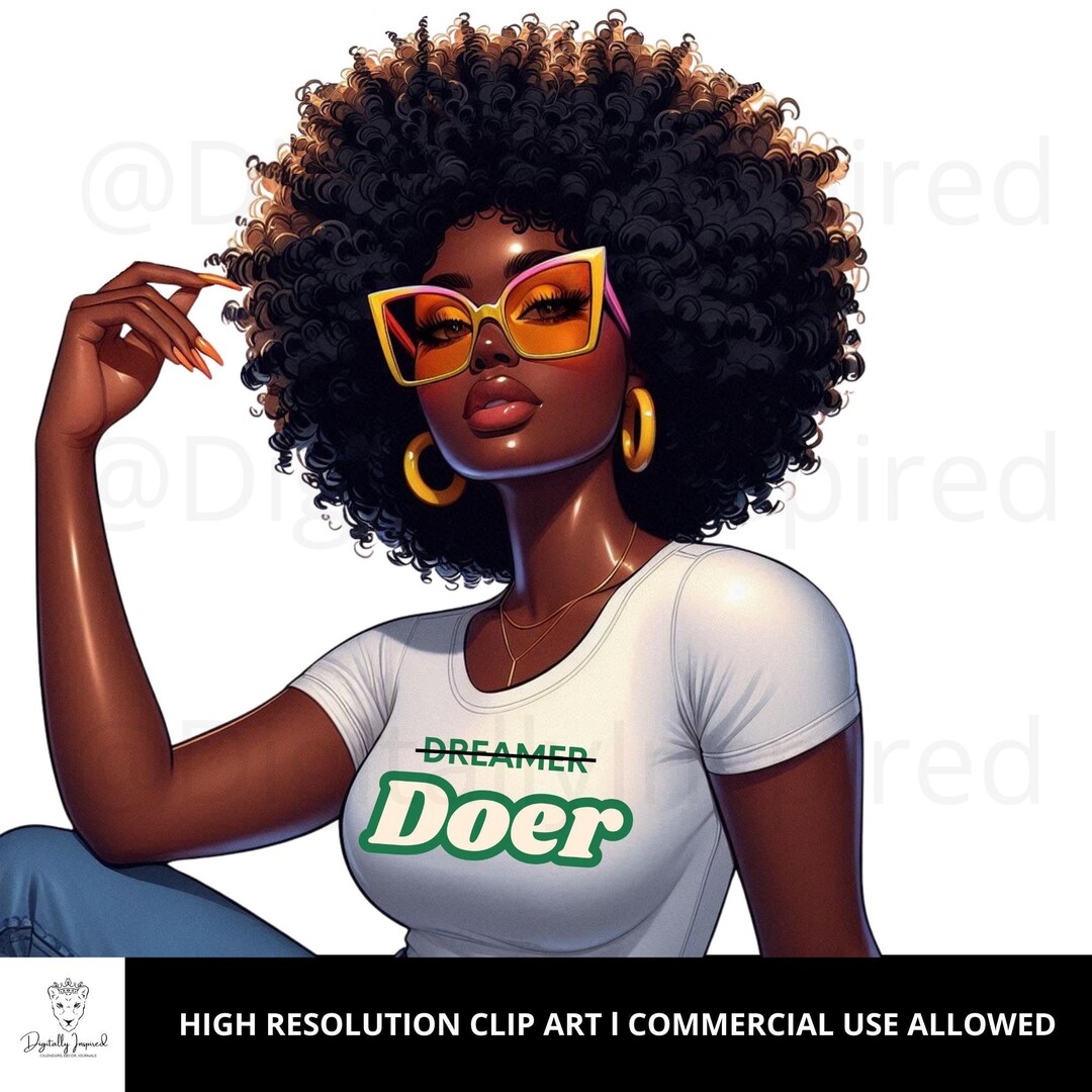 Black Women Clip Art L PNG L Commercial Use L Black Girl Art Print L Black Woman Art L Black ...