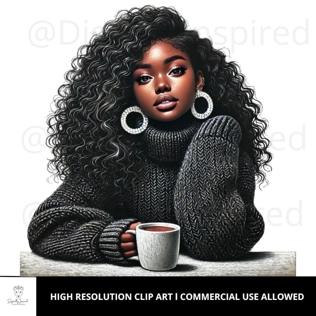 Black Women Clip Art L PNG L Commercial Use L Black Girl Art Print L Black Woman Art L Black ...