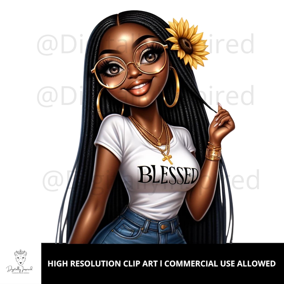 Black Women Clip Art L PNG L Commercial Use L Black Girl Art Print L ...