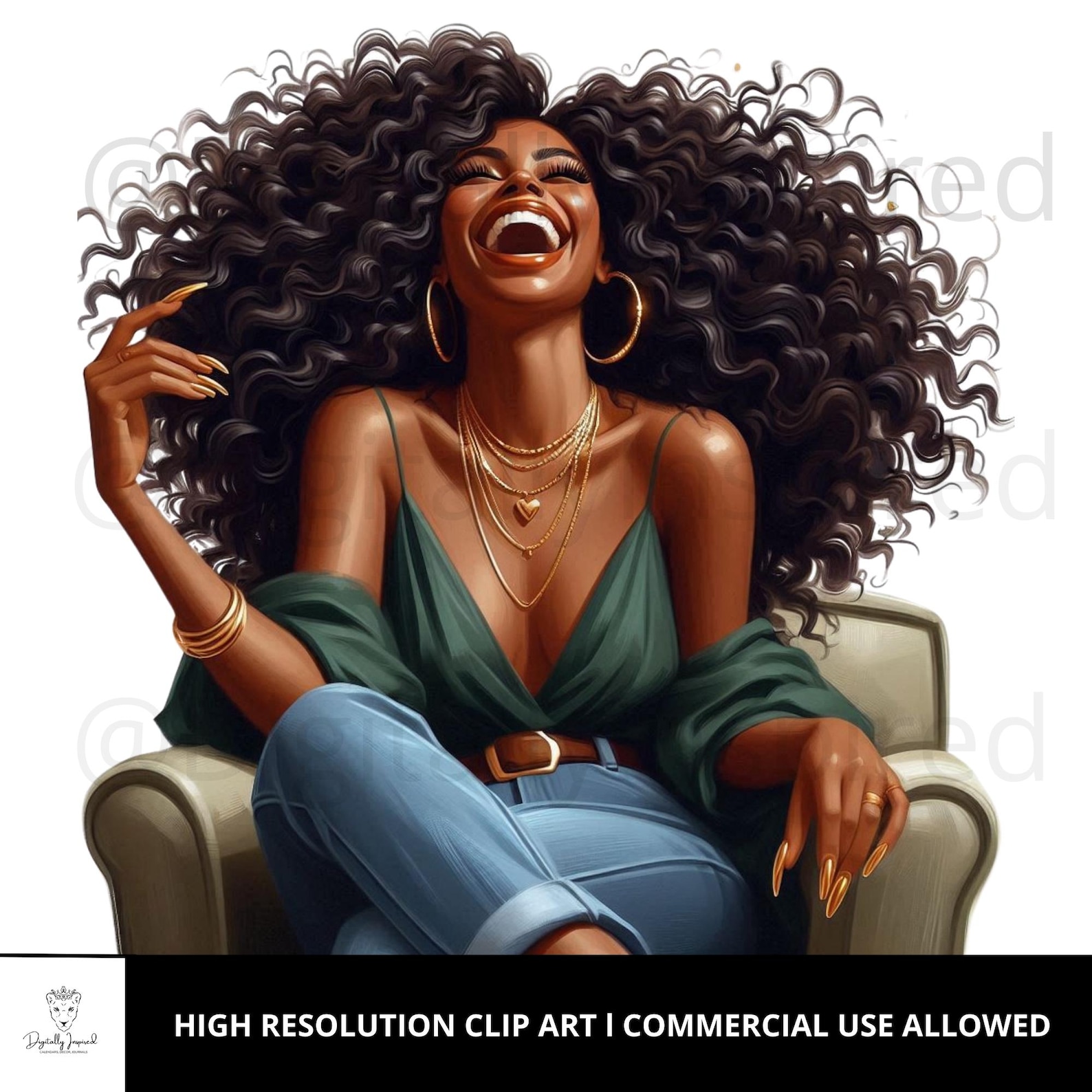 Black Women Clip Art L PNG L Commercial Use L Black Girl Art Print L Black Woman Art L Black ...