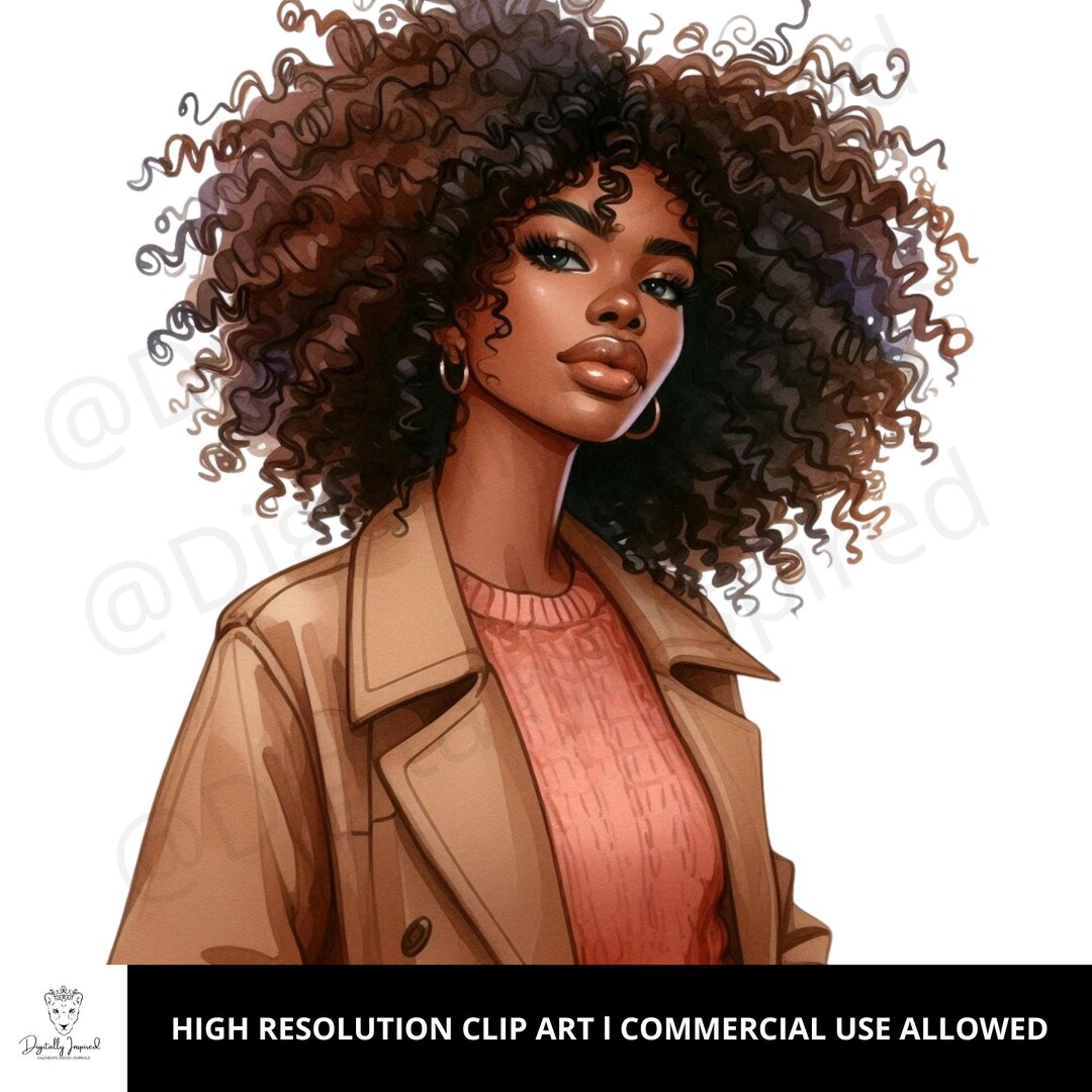 Black Women Clip Art L PNG L Commercial Use L Black Girl Art Print L Black Woman Art L Black ...