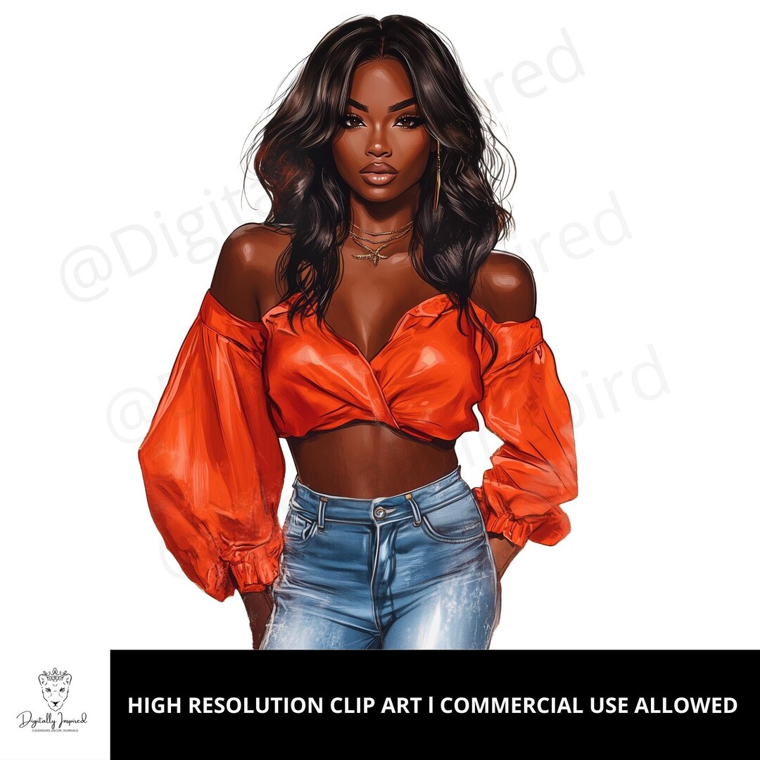 Black Women Clip Art L PNG L Commercial Use L Black Girl Art Print L Black Woman Art L Black ...