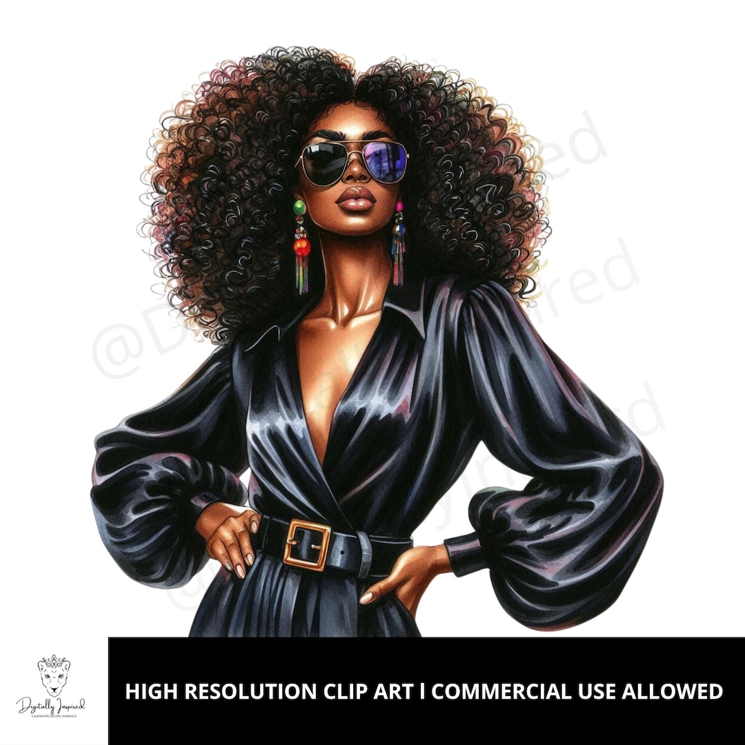 Black Women Clip Art L PNG L Commercial Use L Black Girl Art Print L ...