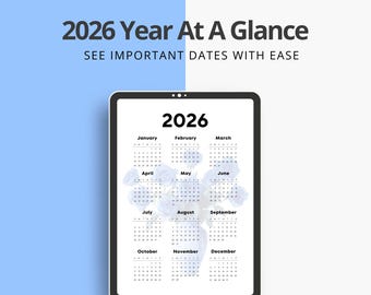 2026 Year At-a-glance Calendar Digital Download - Etsy UK