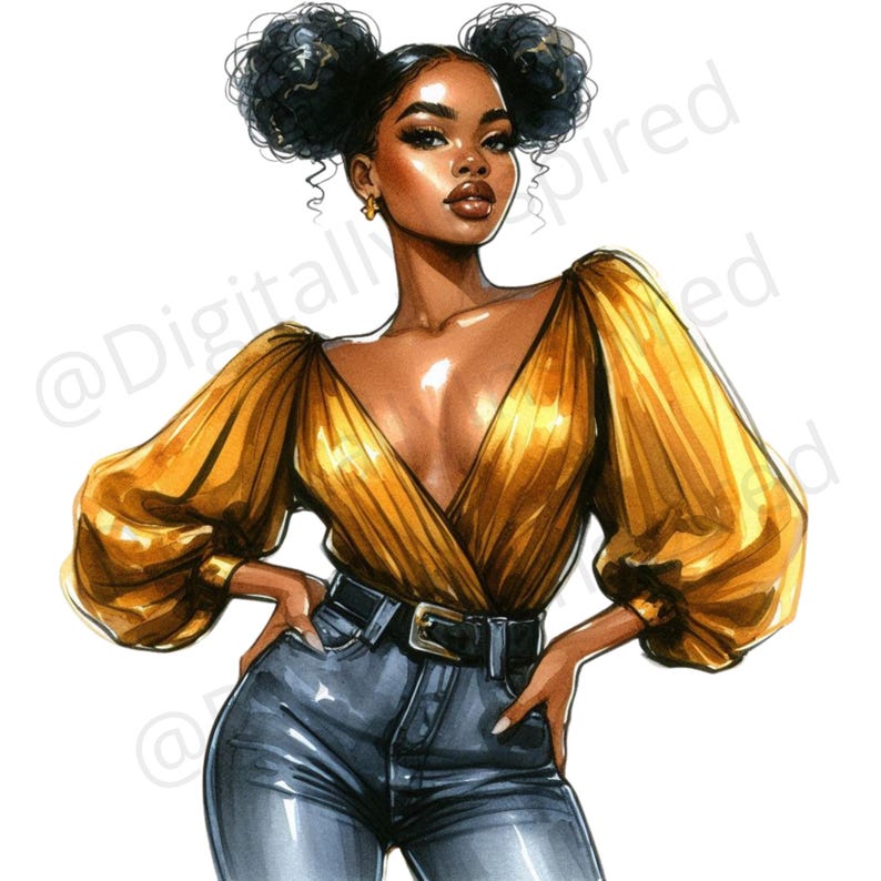 Black Woman Clip Art: Fashion Illustration PNG (commercial Use) - Etsy
