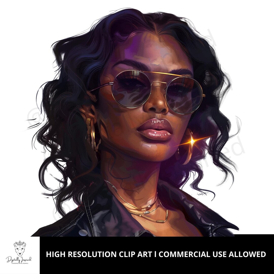 Black Women Clip Art L PNG L Commercial Use L Black Girl Art Print L Black Woman Art L Black ...