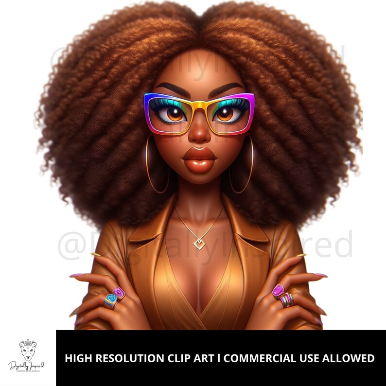 Black Women Clip Art L PNG L Commercial Use L Black Girl Art Print L Black Woman Art L Black ...