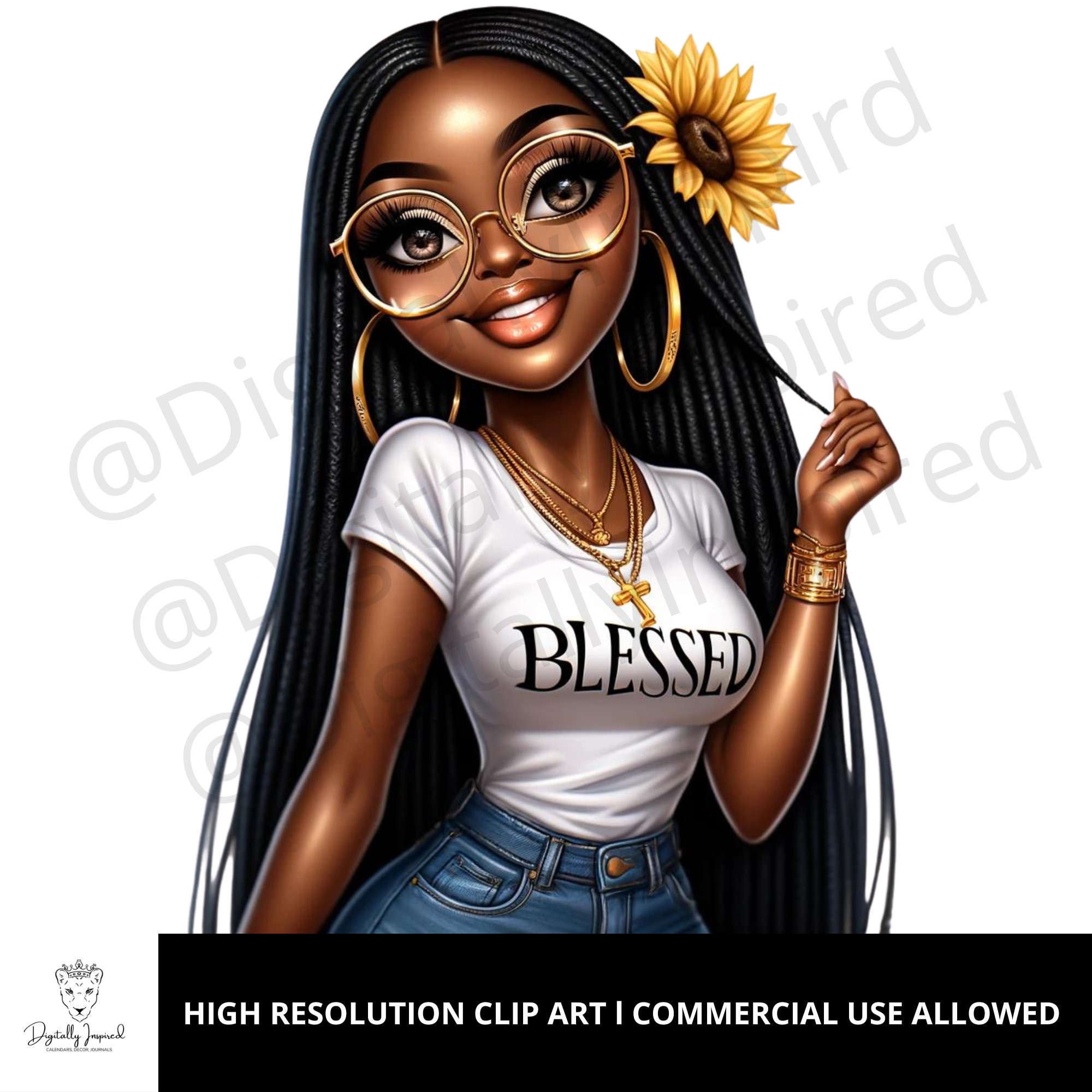 Black Women Clip Art L PNG L Commercial Use L Black Girl Art Print L Black Woman Art L Black ...