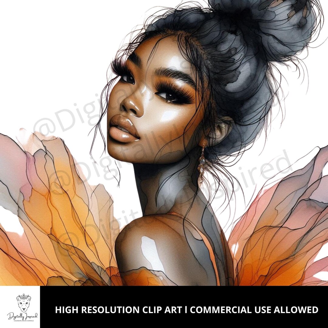 Black Women Clip Art L PNG L Commercial Use L Black Girl Art Print L Black Woman Art L Black ...