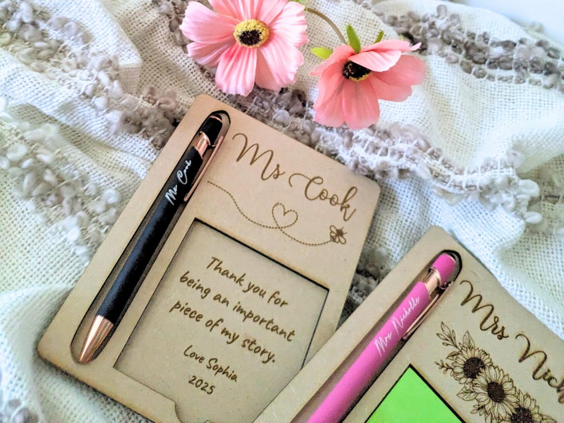 Personalized Teacher Sticky Note Holder With Engraved Pen: Custom ...