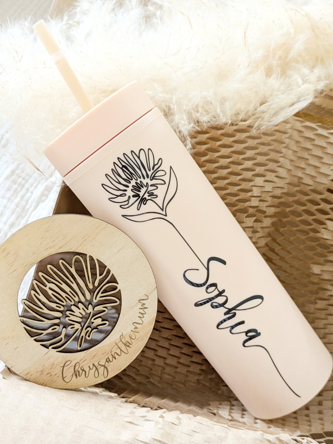 Personalized Birth Flower Tumbler and Coaster Set Skinny Tumbler With ...