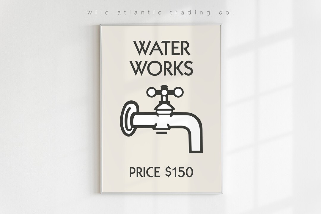 Printable Monopoly Inspired Water Works Retro Print Dollar in Cream ...