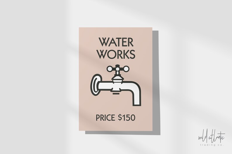 Printable Monopoly Inspired Water Works Retro Print Dollar in - Etsy