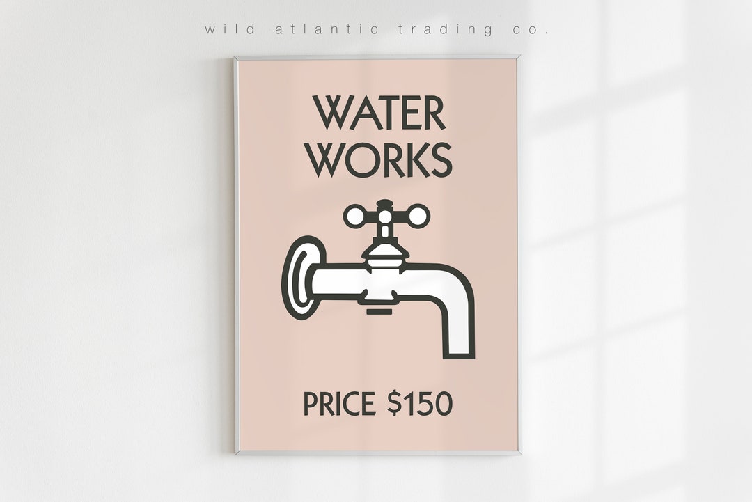 Printable Monopoly Inspired Water Works Retro Print Dollar in Dusty ...
