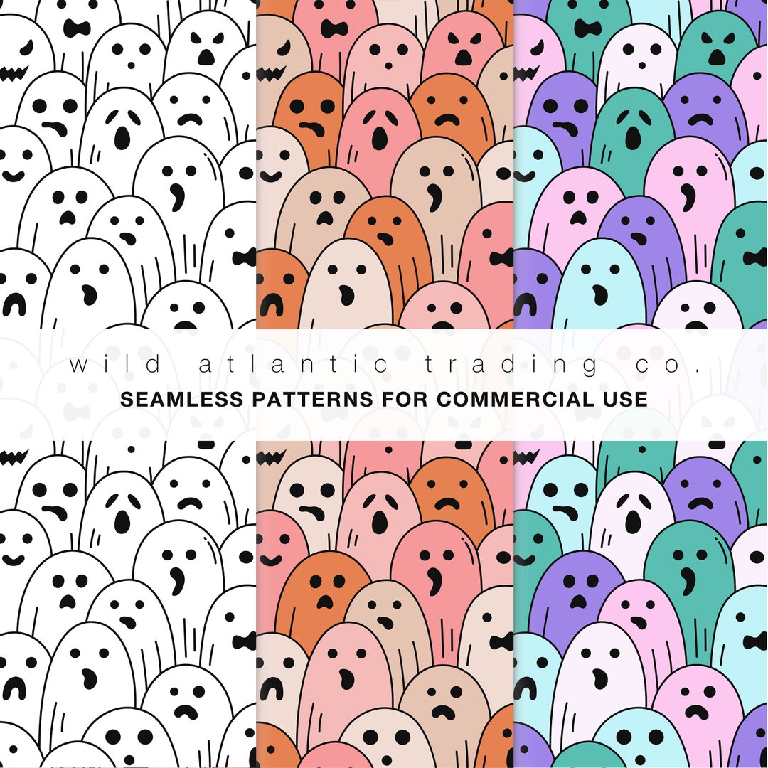 Printable Spooky Ghost Seamless Pattern 3 Pack | for Commercial Use ...