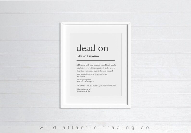 Printable Dead on Definition Print Norn Iron / Irish Slang | Etsy