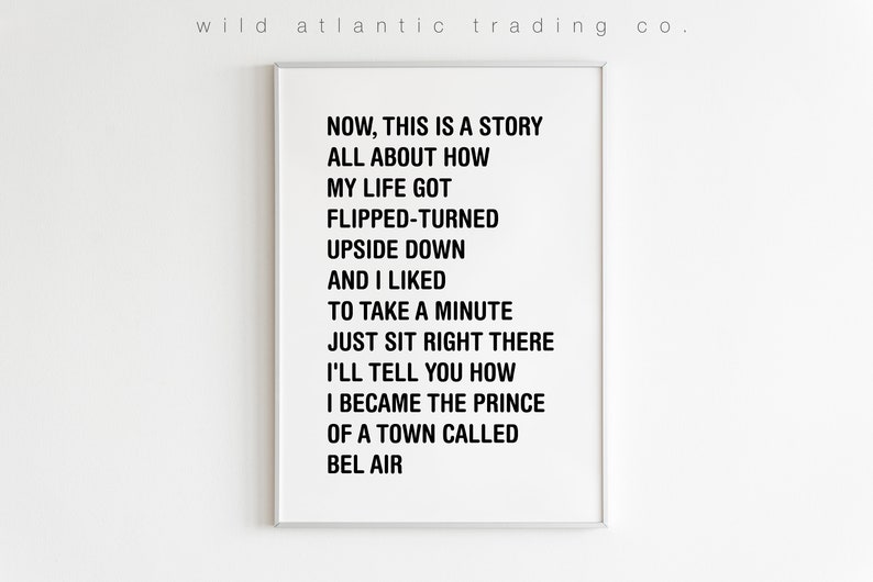 Printable Fresh Prince of Bel Air Rap Song Lyrics Print Wall - Etsy