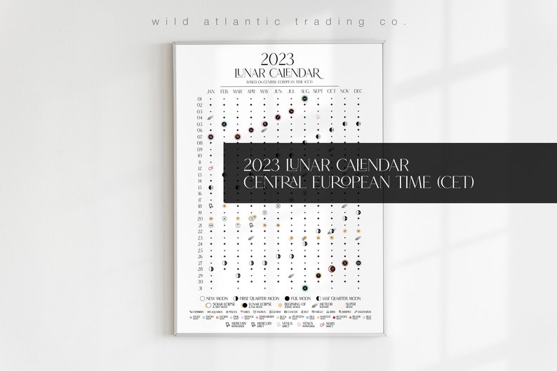 Printable 2023 Central European Time Lunar Calendar CET Time - Etsy