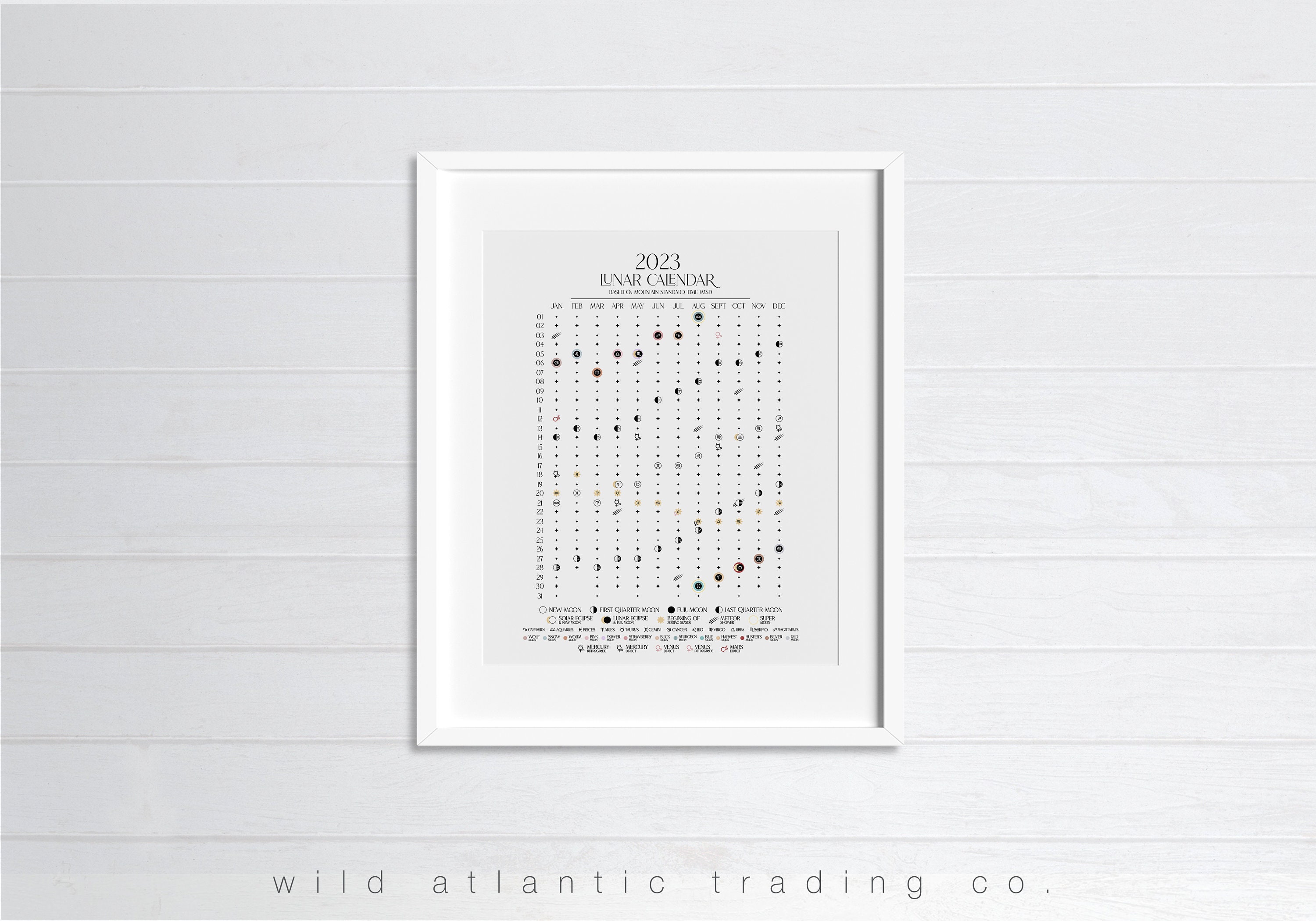 Printable 2023 Mountain Time Lunar Calendar MST Time 2023 - Etsy