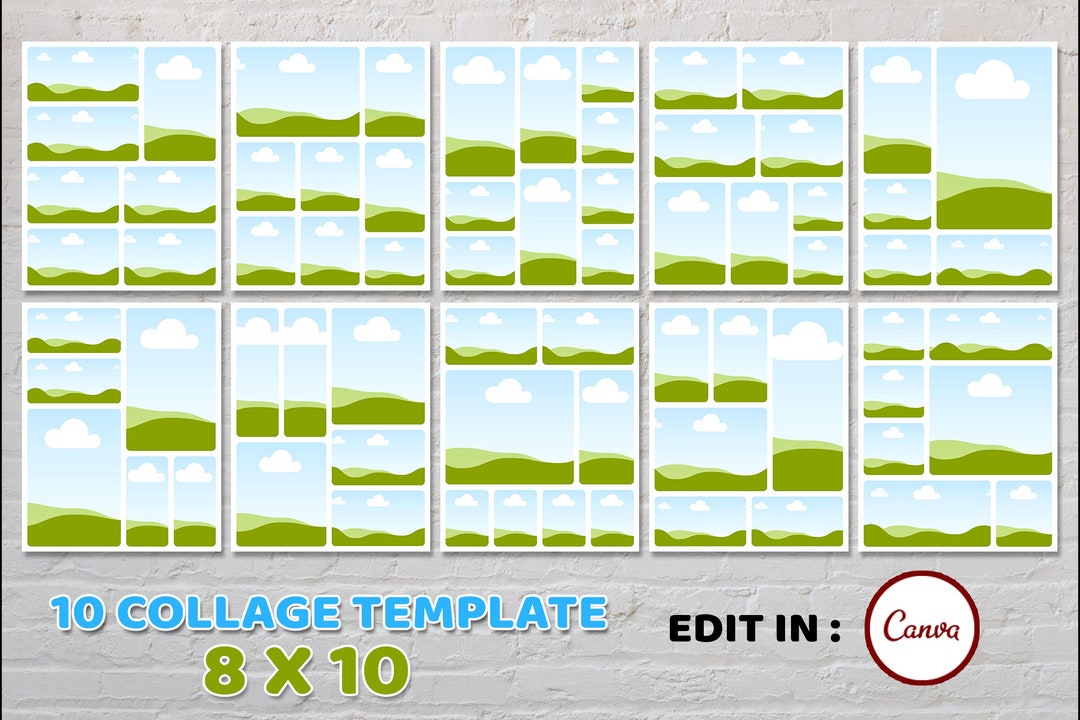 8x10 Photo Templates Pack.photo Collage Template. Photo Grid. - Etsy