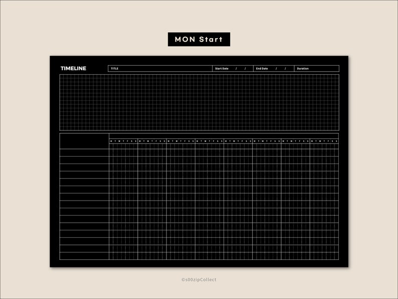 Timeline Chart for 8 Weeks - Vertical A4 Sized | Black Background ...