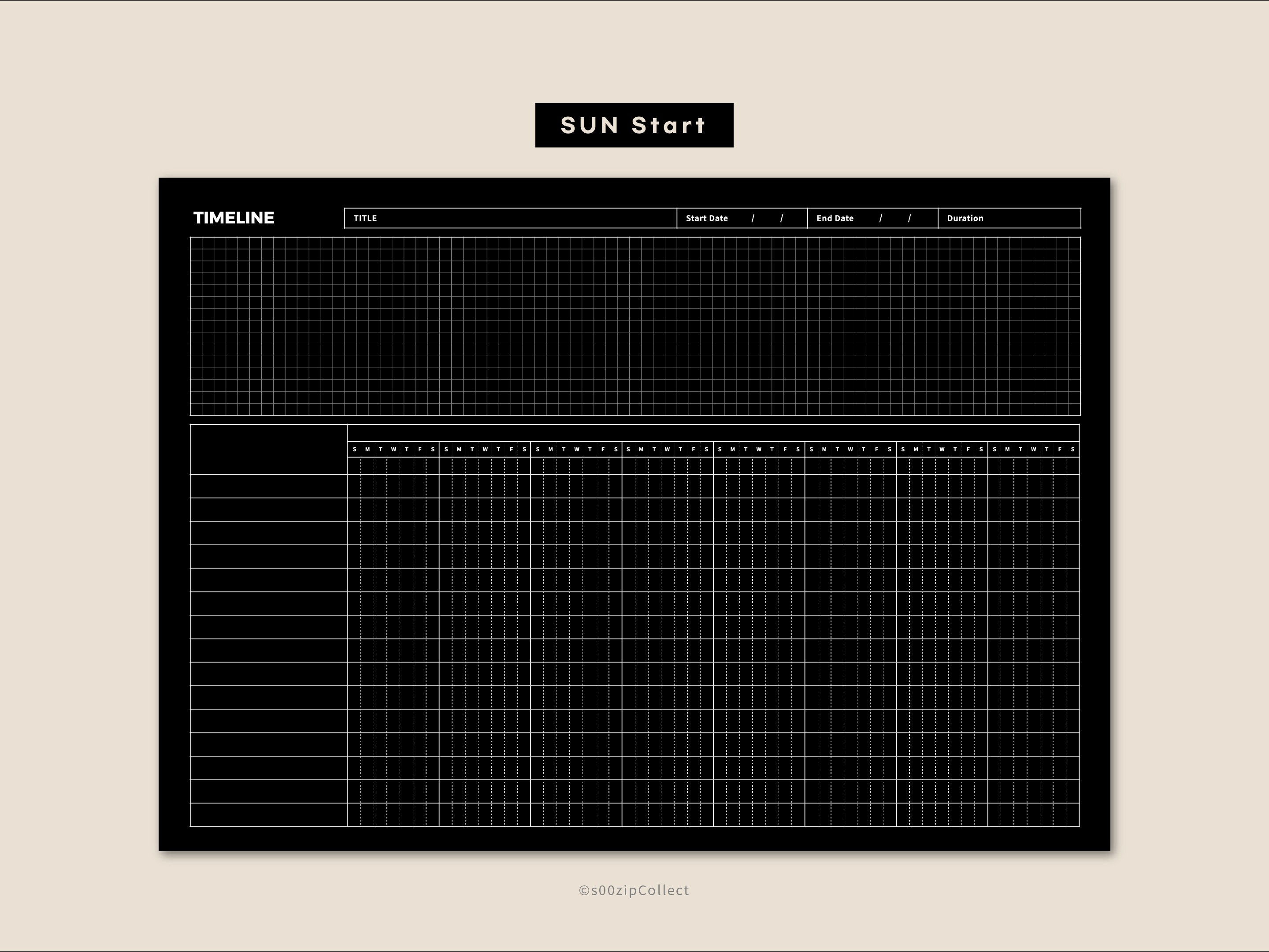 Timeline Chart for 8 Weeks - Vertical A4 Sized | Black Background ...