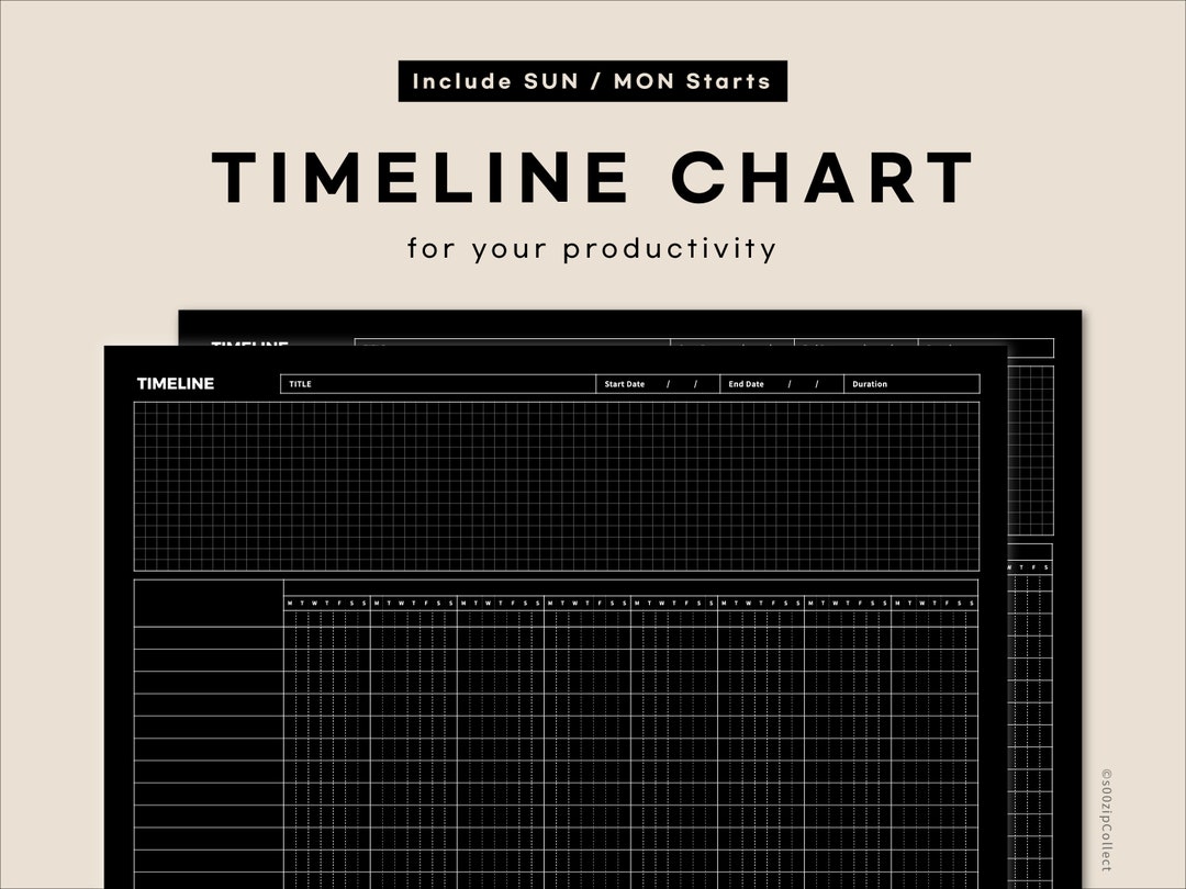 Timeline Chart for 8 Weeks - Vertical A4 Sized | Black Background ...