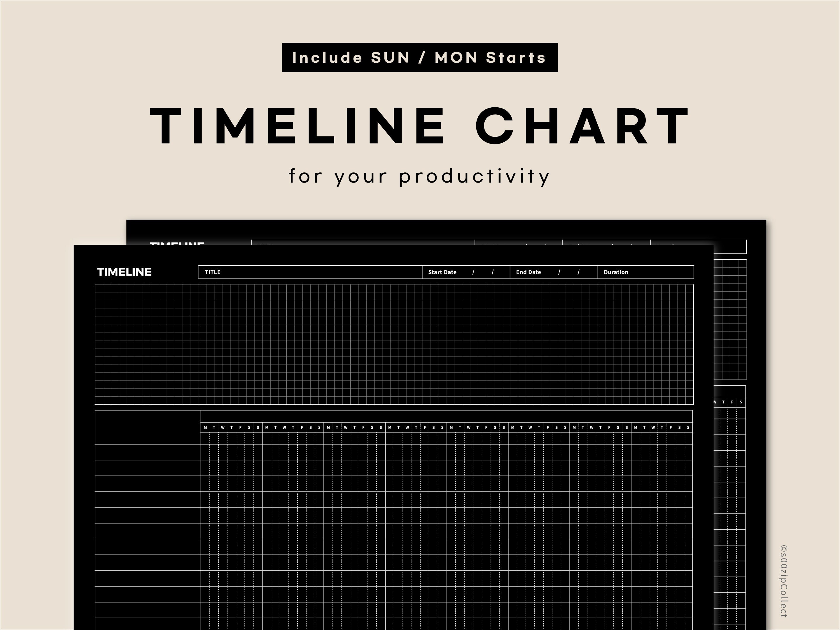 Timeline Chart for 8 Weeks - Vertical A4 Sized | Black Background ...