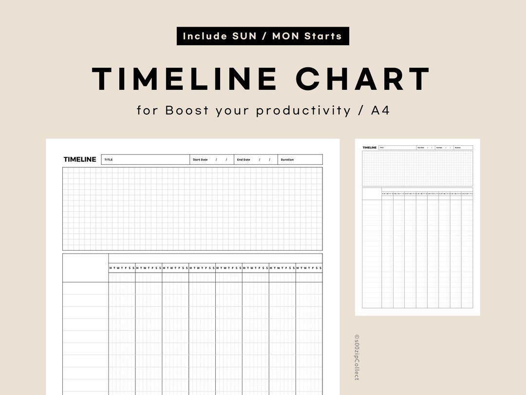 Timeline Chart for 8 Weeks - A4 Sized | Project Planner, Project ...