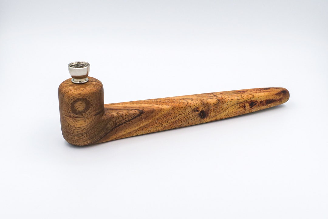 Long Hawaiian Curly Koa Wood Pipe With Metal Bowl, Hand Carved in ...