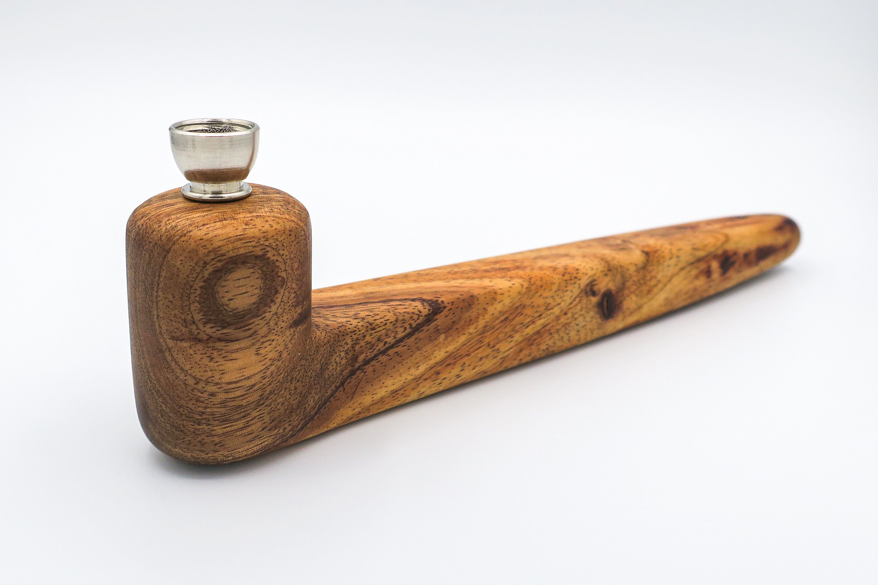 Long Hawaiian Curly Koa Wood Pipe With Metal Bowl, Hand Carved in ...