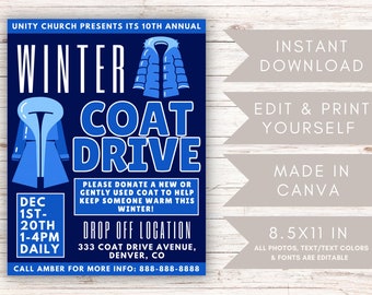 Editable Winter Coat Drive Flyer Template DIY Charity Church - Etsy