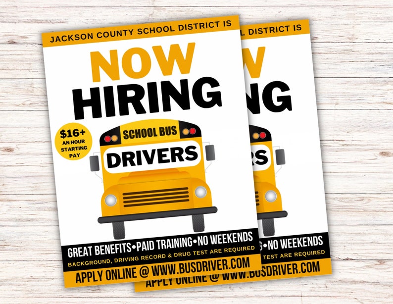 Editable School Bus Driver Hiring Flyer Canva Template - Etsy