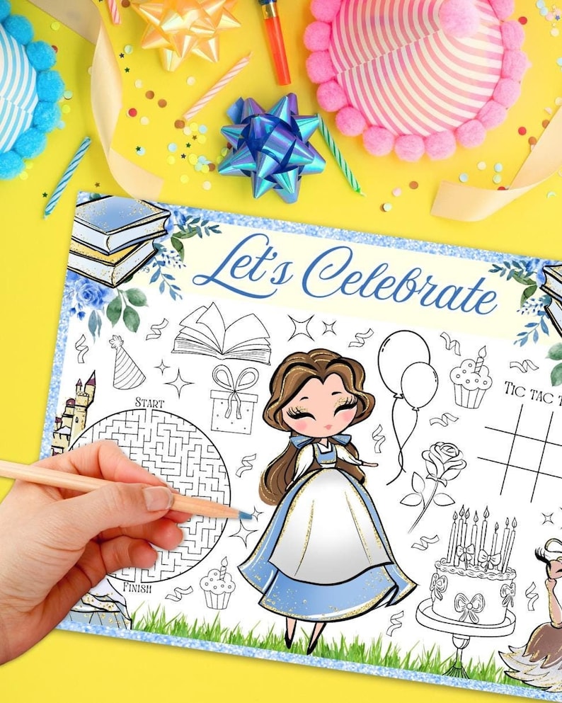 Belle Birthday Coloring Page, Beauty and the Beast Party, Activity ...